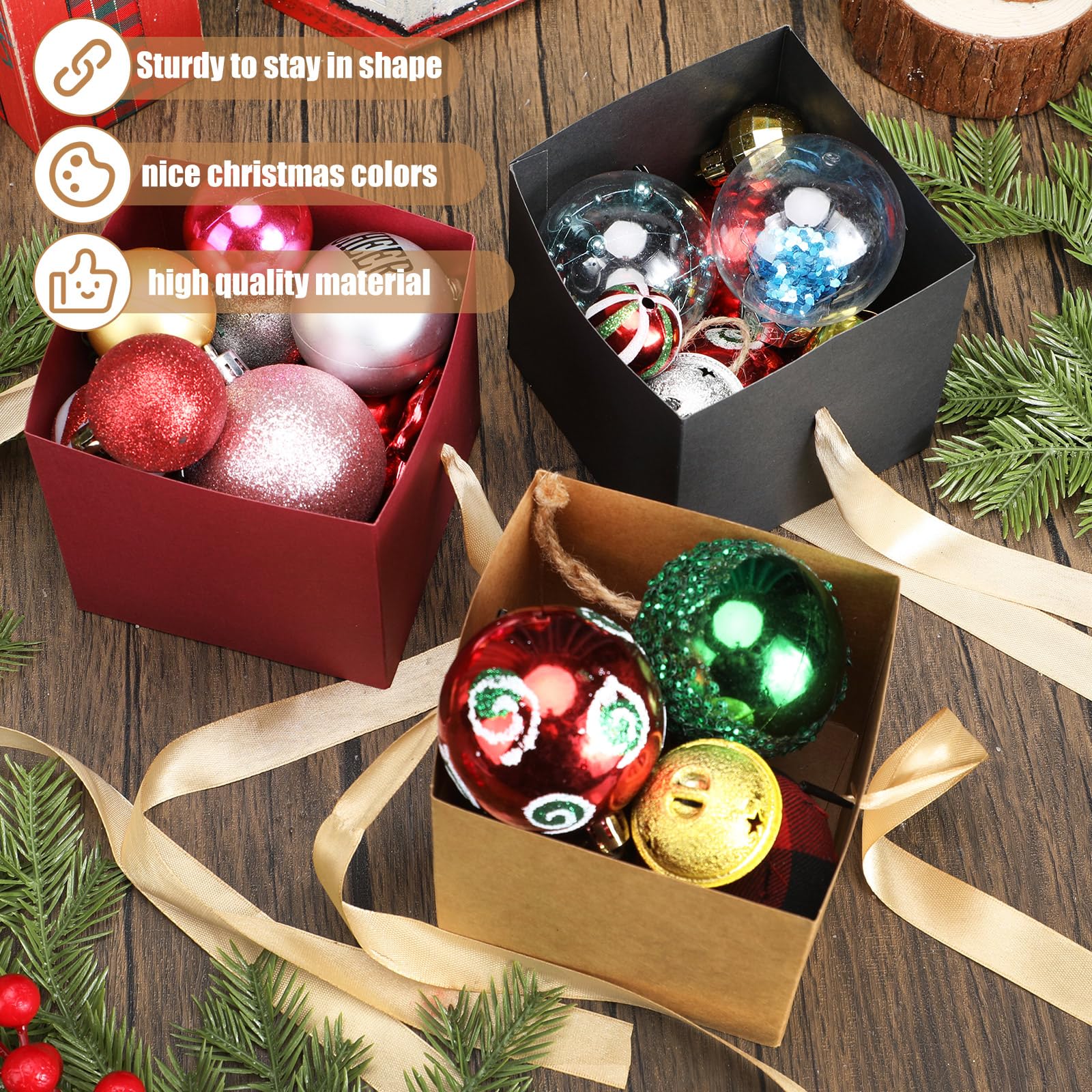 Zhanmai 30 Pcs Small Gift Boxes with Lids 4 Inch Squared Christmas Gift Boxes with Gold Ribbon Packaging Red Brown Black Kraft Favor Boxes for Wedding Birthday Proposal Party