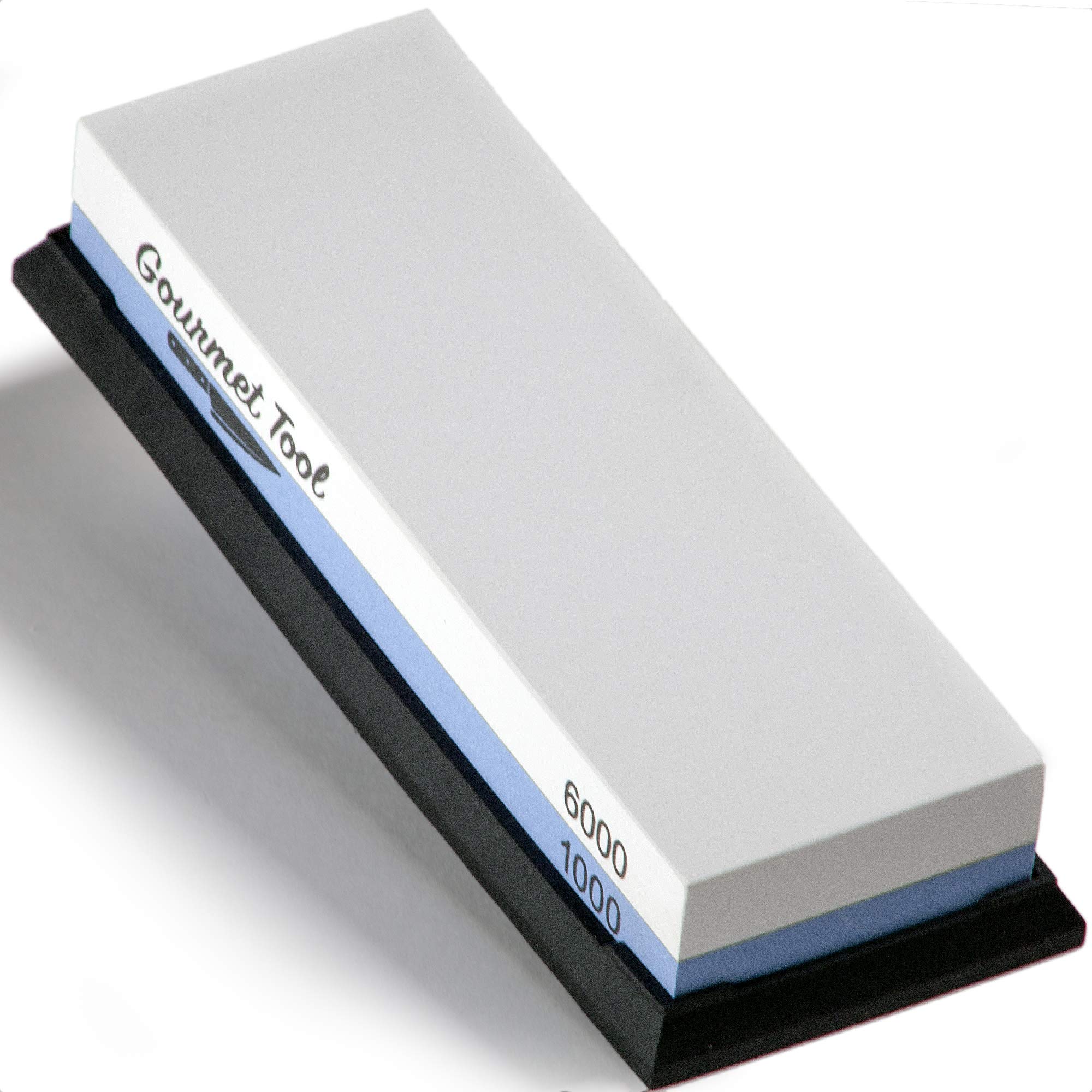 Whetstone Knife Sharpener by Gourmet Tool - 1000/6000 Knife Sharpening Stone - Waterstone 1000-6000 Grit with Non-Slip Rubber Base - Best Wet Stone Kitchen Knives Gift Ideas