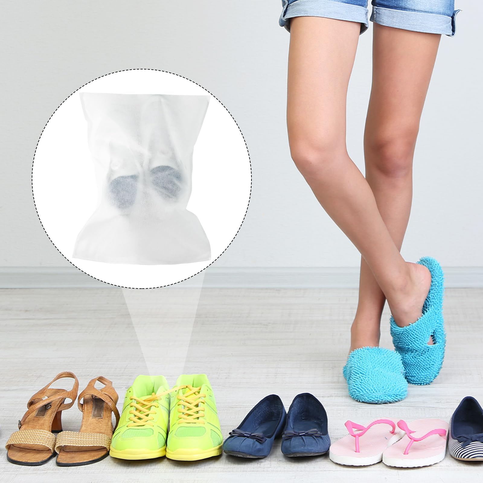 Sweetude 200 Pcs Dust Proof Shoe Bag Drawstring Shoe Storage Bag Non Woven Fabric Handbag Shoe Covers for Travel Breathable Pouch Portable Storage Organizer for Purse Boot, 11.81 x 15.75 Inch (White)