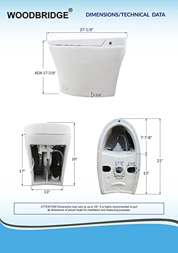 WOODBRIDGE B0970S Smart Bidet Tankless Toilet Elongated One Piece ADA Height, Auto Flush, Foot Sensor Operation, Heated Seat with Integrated Multi Function Remote Control in White