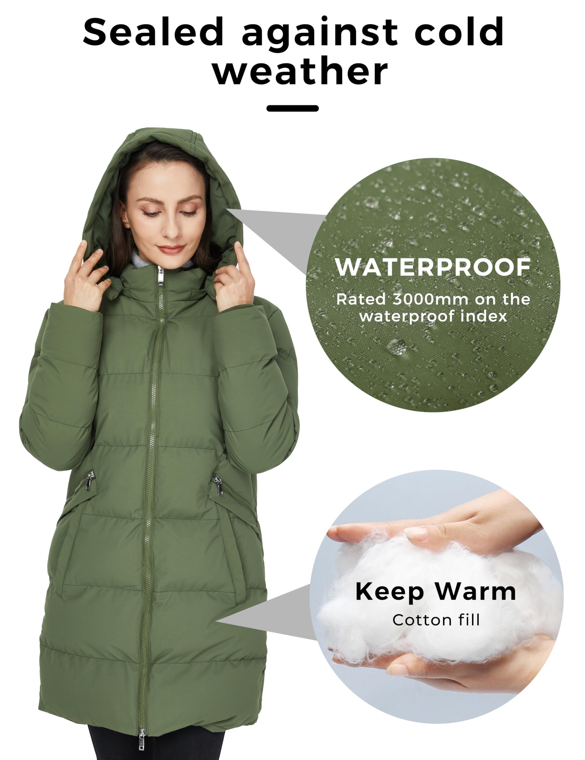 WenVen Women's Winter Long Parka Coat Thicken Outwear Puffer Full-Zip Jacket (Army green,L)