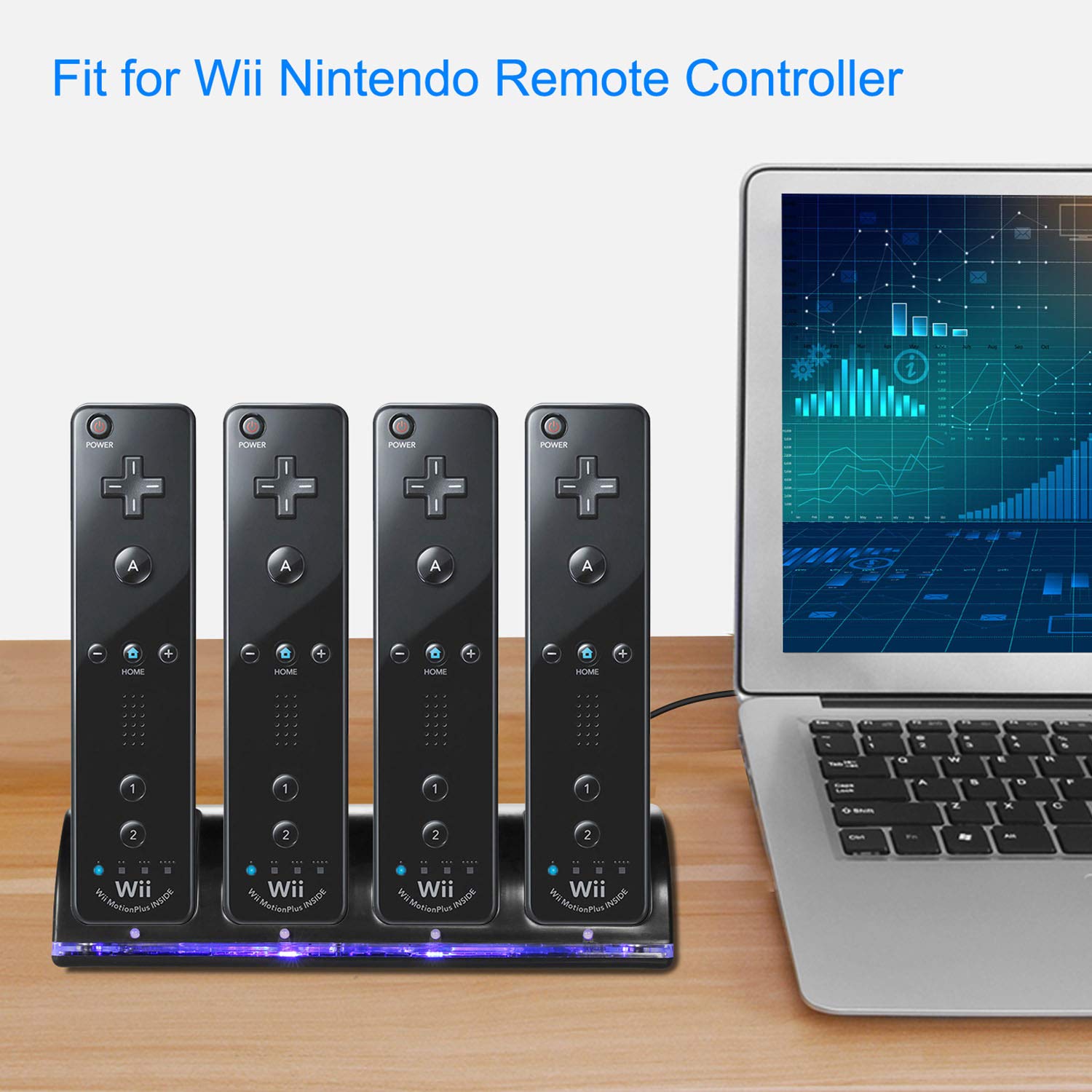 Wii Remote Battery Charger, Moclever 4 port Charging Station Dock with 4 Rechargeable Capacity Increased Batteries and Lengthened Cord Compatible with Wii/Wii U Game Remote Controller