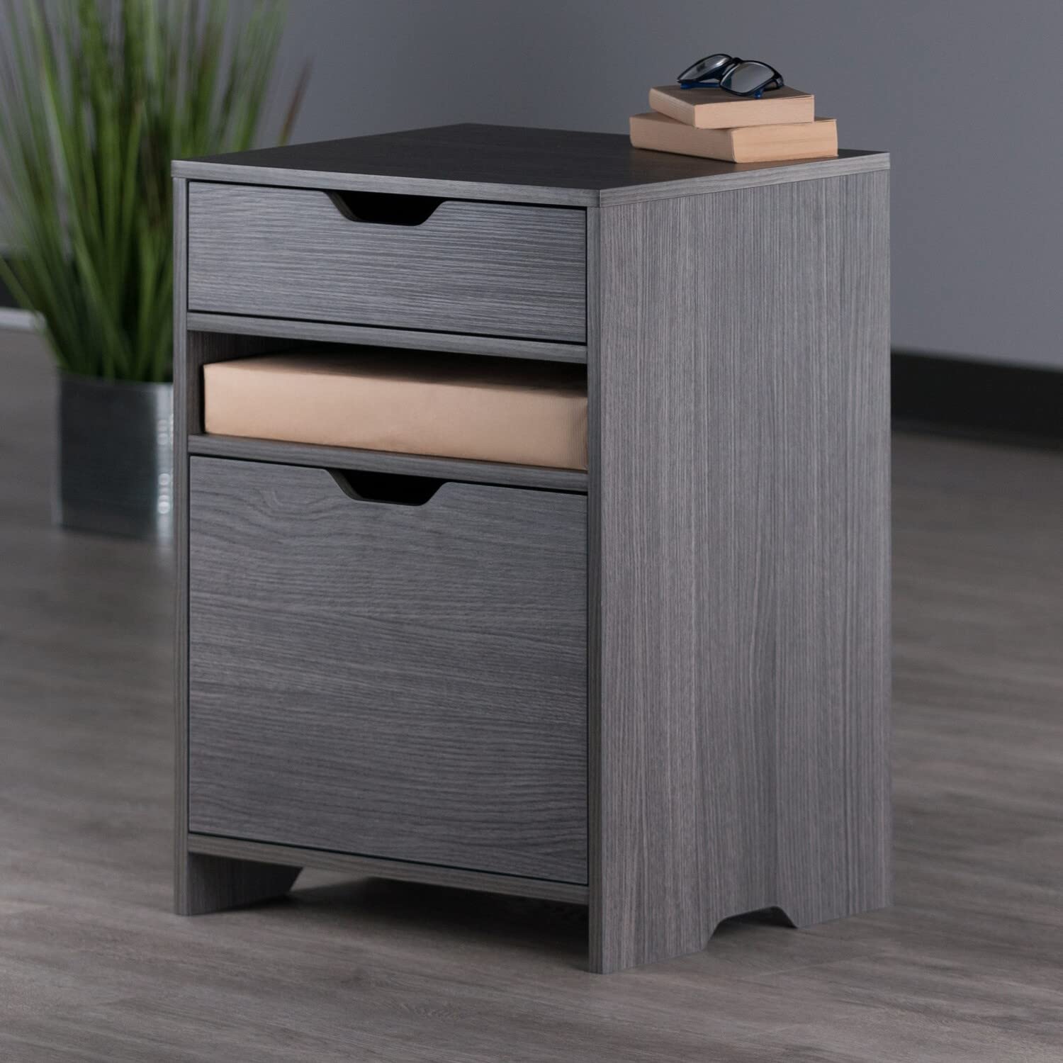 Winsome Wood Nova Storage Cabinet, 1-Drawer with Open Shelf, Charcoal