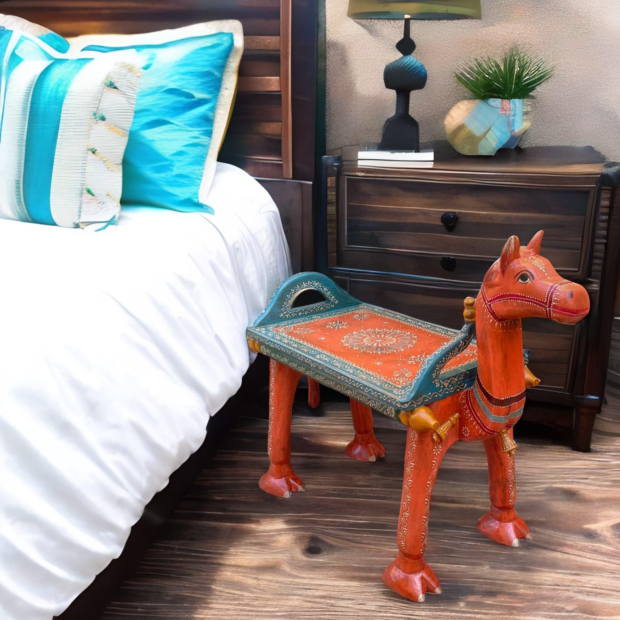 Wooden Table In Carving Camel Design, Handicraft Side Table/Coffee Table/Nightstand Table/Cake Cutting Table/Lamp Table
