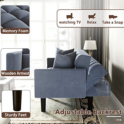 YESHOMY Futon Sofa Bed Upholstered Modern Convertible Couch with Cylindrical Pillow, Suitable for Bedroom, Apartment, Dormitory Retro Style, Navy Blue
