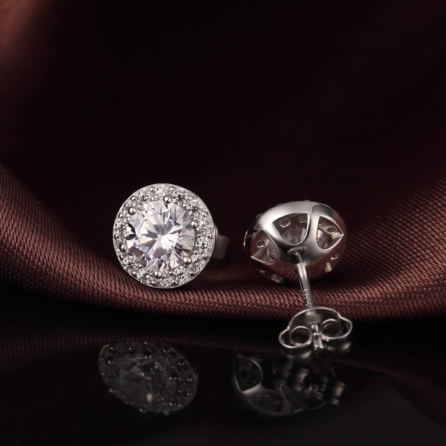 ZowBinBin Sterling Silver Round Cut Cubic Zirconia Stud Earrings, Halo Stud Earrings for Christmas Day, Valentine's Day, Anniversary, Birthday and Wedding/Engagement White
