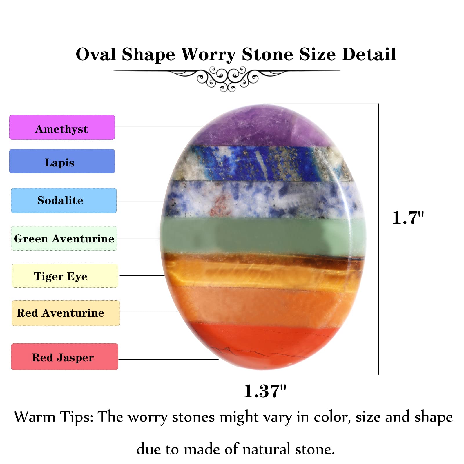 Thumb Worry Stone 1.7", Worry Stone for Anxiety, Chakra Worry Stone 7 Chakra Healing Crystals Oval Shaped Palm Stone Meditation Crystal for Reiki Balancing(1PC)