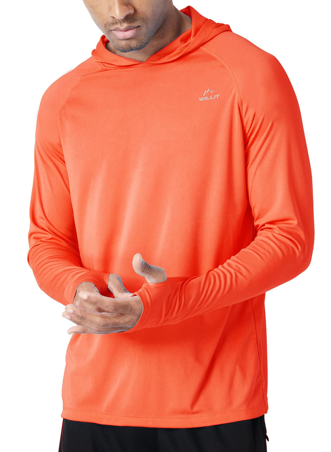 Willit Men's Sun Shirts UPF 50+ Protection Hoodie Rash Guard Shirt SPF UV Shirt Long Sleeve Fishing Outdoor Lightweight Tangerine XL