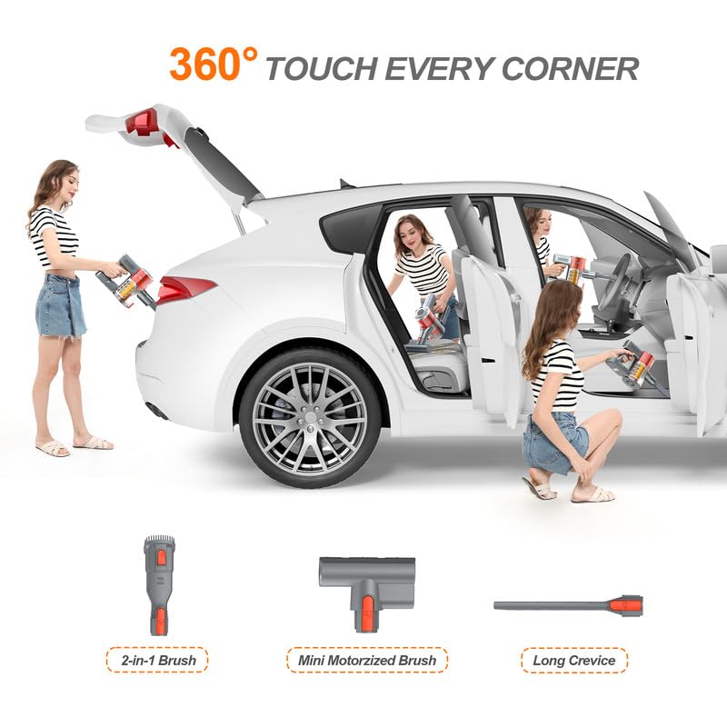 YESMAE Cordless Vacuum Cleaner Up to 55 Minutes Runtime: Powerful 33Kpa Suction, 400W Brushless Motor, LED Headlight, 8-in-1 Easy Switching Between Stick Vacuum & Lightweight Handheld Vacuum