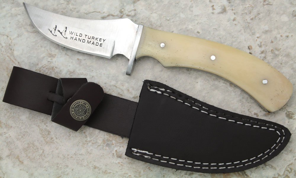 Wild Turkey Handmade Collection Full Tang Natural Camel Bone Fixed Blade Hunting Knife w/Leather Sheath Outdoors Fishing Camping (3)