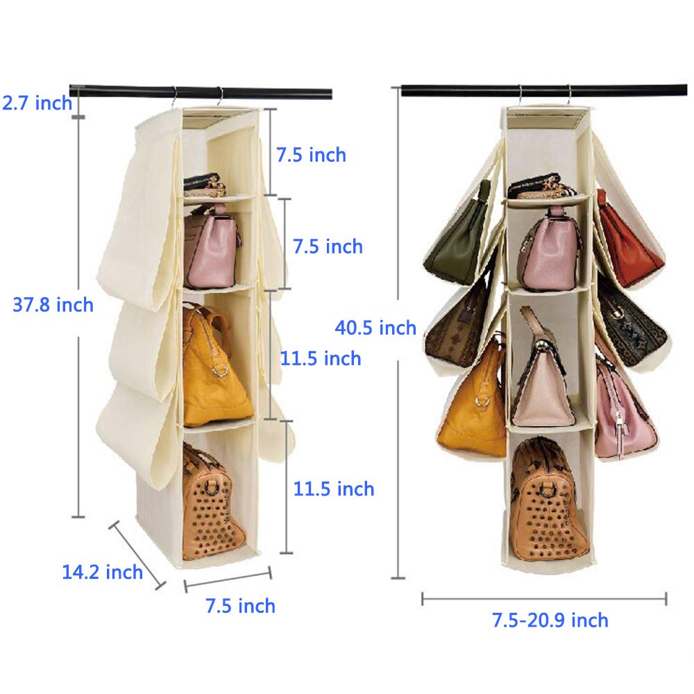 YYGJ Hanging Purse Handbag Organizer Homewares Nonwoven 10 Pockets Hanging Closet Storage Bag (Beige)