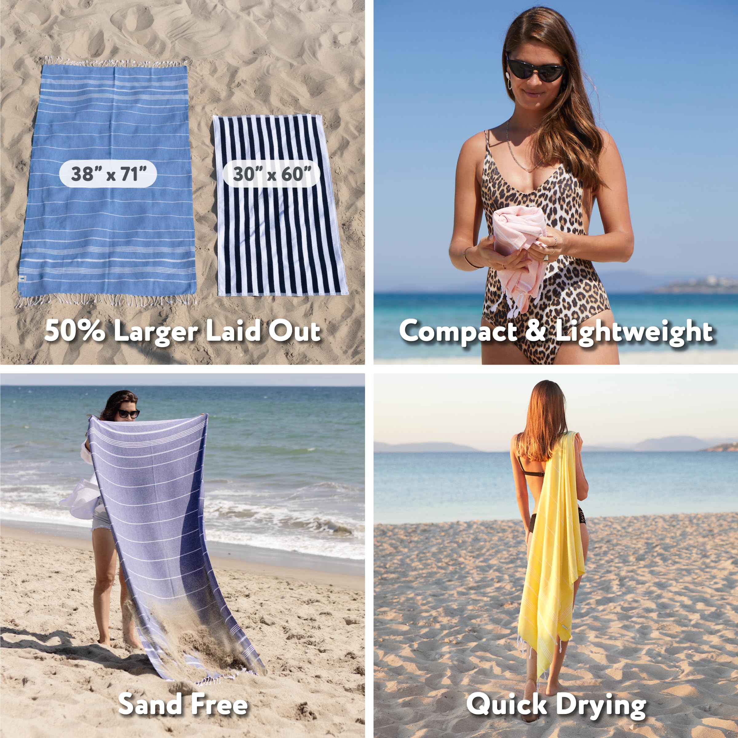 WETCAT Turkish Beach Towel Oversized 38x71 100% Cotton Sand Free Quick Dry Extra Large Light Travel Towel for Adults Beach Accessories Gifts - Burnt Orange