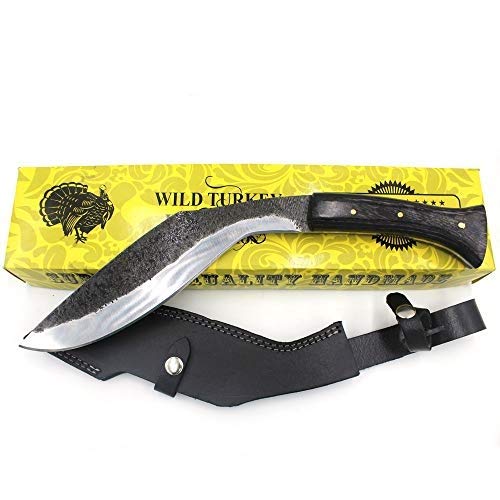 Wild Turkey Handmade 15.25'' Fixed Blade Kukri Hunting Knife w/Leather Sheath (Black)
