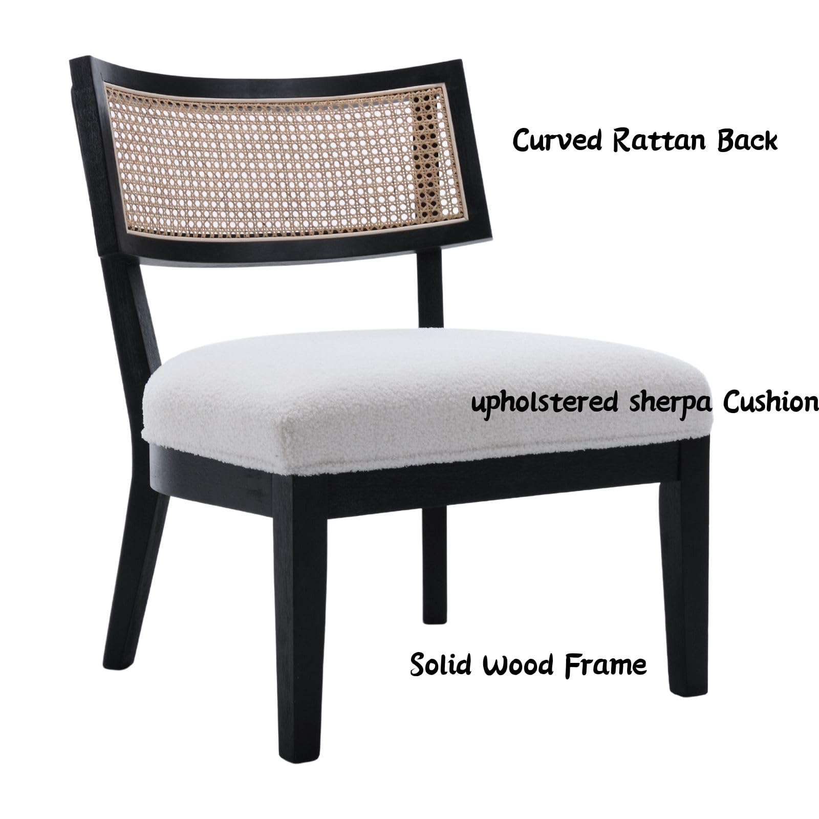 ZSARTS Modern Rattan Accent Chairs, White Sherpa Armless Upholstered Chairs with Cane Back Reading Chairs Lounge Chairs for Living Room/Bedroom/Reception, White…