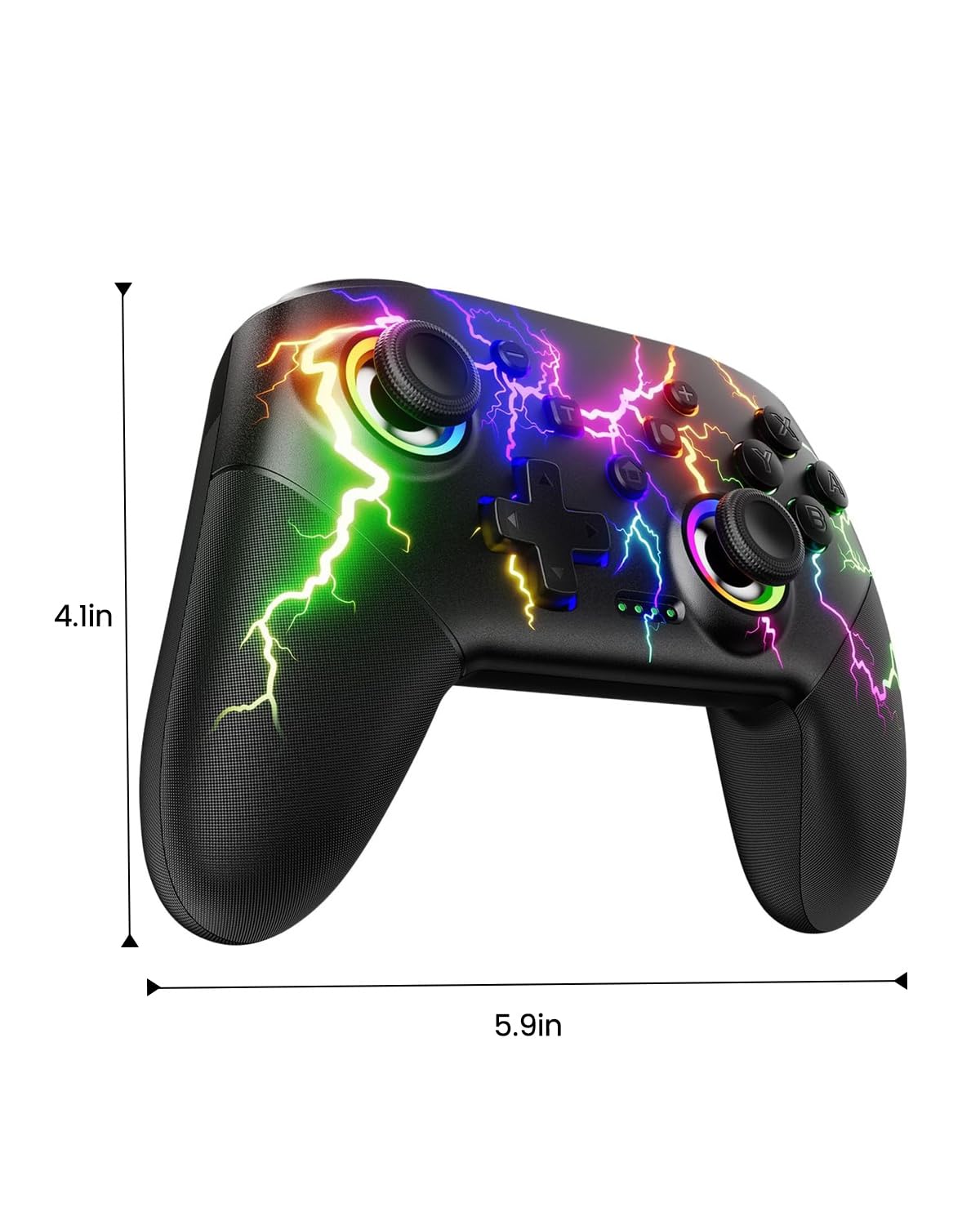 Switch Controller Compatible with Switch/Switch Lite/Switch OLED/Windows/iOS/Android, RGB Lightning Programmable 1000mAh Wireless Switch Pro Controller with One Key Pairing Wake Up Turbo Vibration