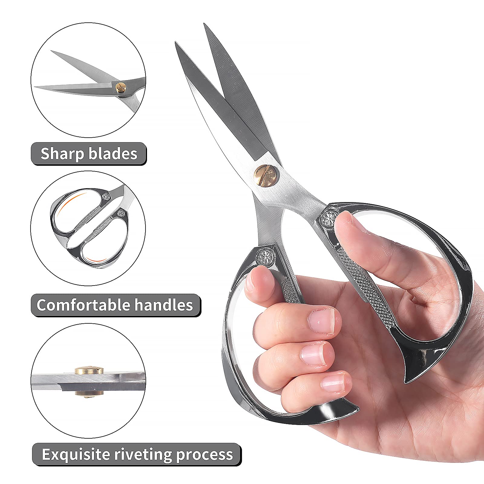 YYP Kitchen Scissors, Solid Stainless-Steel Kitchen Scissors, Heavy Duty Shears for Chicken, Beefs, Poultry, Fish, Vegetables with Sharp and durable blades, Suitable for Home Kitchen or Restaurant