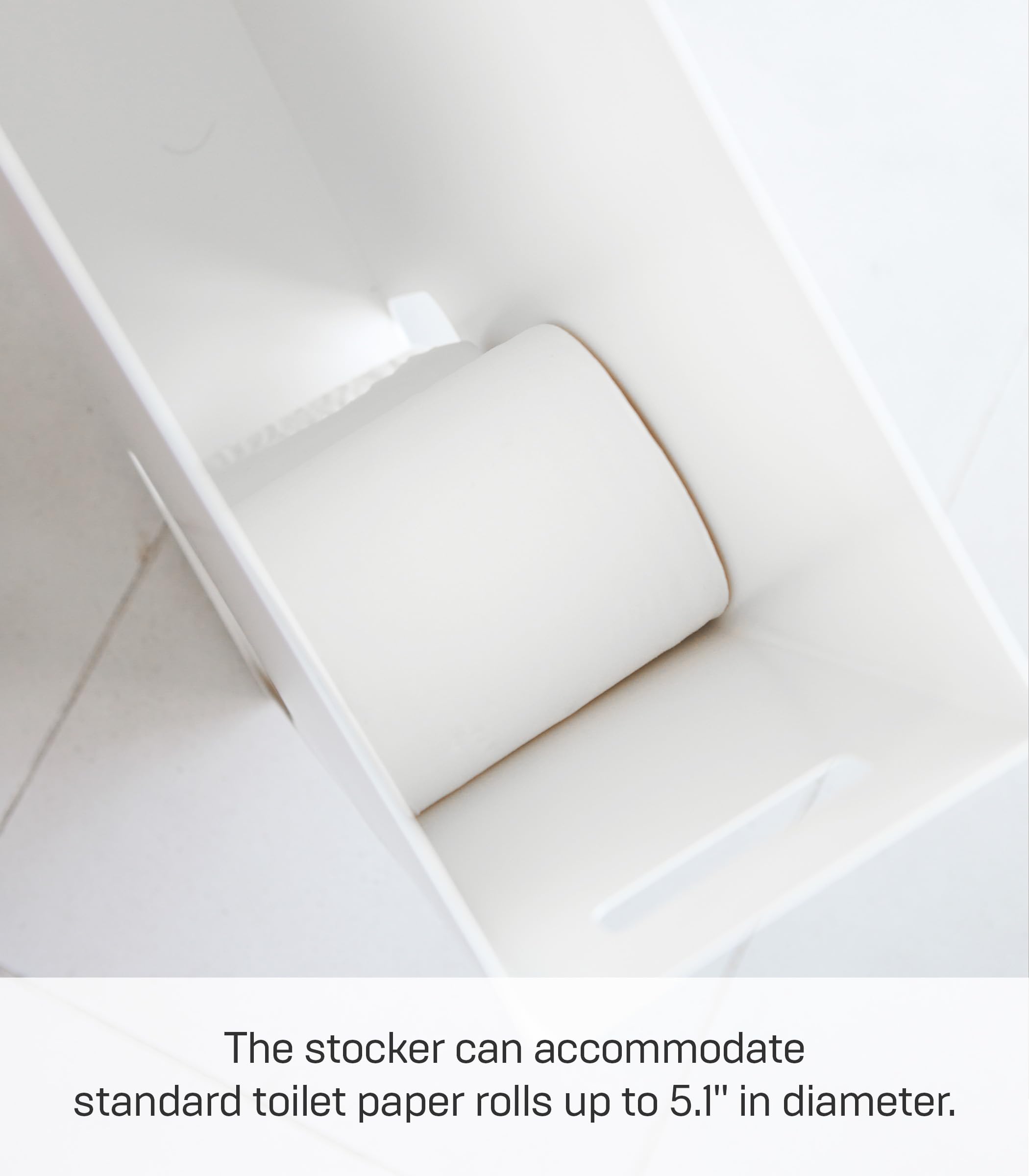 Yamazaki Home Toilet Paper Stocker - Bathroom Storage Organizer Dispenser Not for Jumbo Rolls Steel One Size White