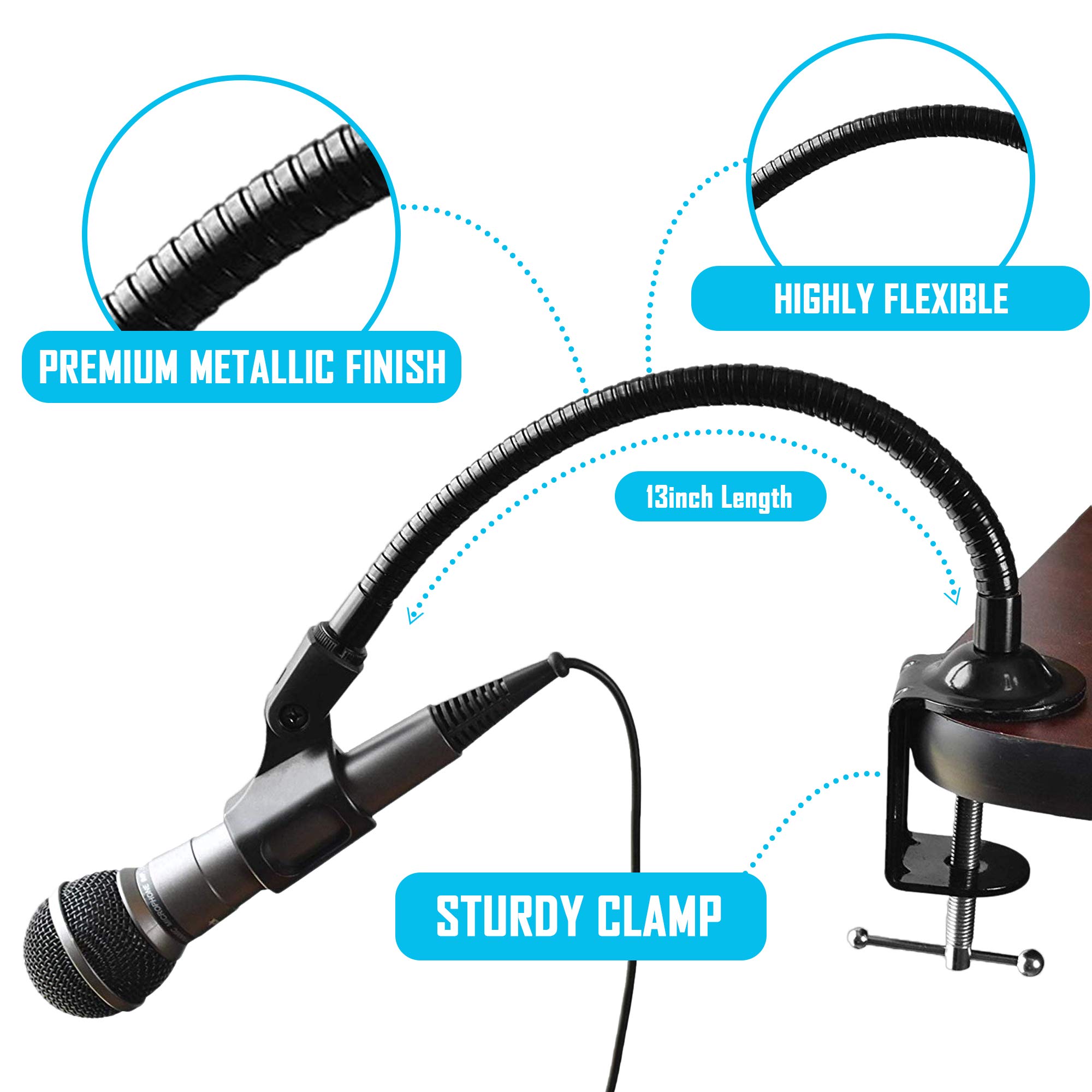 SpinTech Flexible Gooseneck Microphone Stand with Desk Clamp for Radio Broadcasting Studio, Live Broadcast Equipment, TV Stations (13, Clamp)