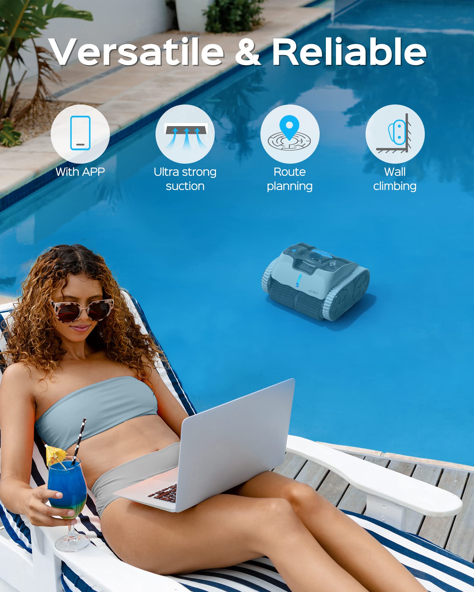 WYBOT The First Wall Climbing Robotic Pool Cleaner with APP, Excellent Suction Power & (2023 Upgraded) WYBOT Cordless Pool Vacuum with Telescopic Pole, Handheld Rechargeable Pool Cleaner