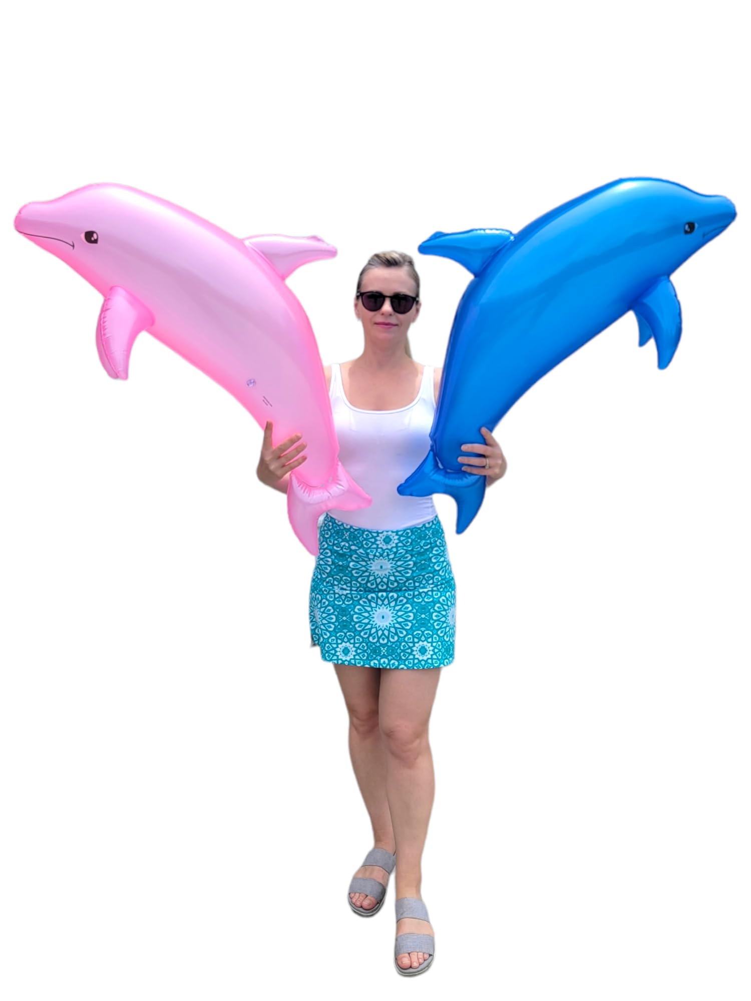 Zugar Land Huge 40'' Blue - 1 Pack Pearlized Dolphin INFLATE Inflatable Pool Toy Beach Poolside Aquatic Themed Decor Birthday Party Buffet Table Decoration (1 Pack), Pink or Blue