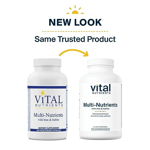Vital Nutrients - Multi-Nutrients with Iron and Iodine - Comprehensive Multi-Vitamin/Mineral Formula Containing Iron and Iodine - 180 Vegetarian Capsules per Bottle