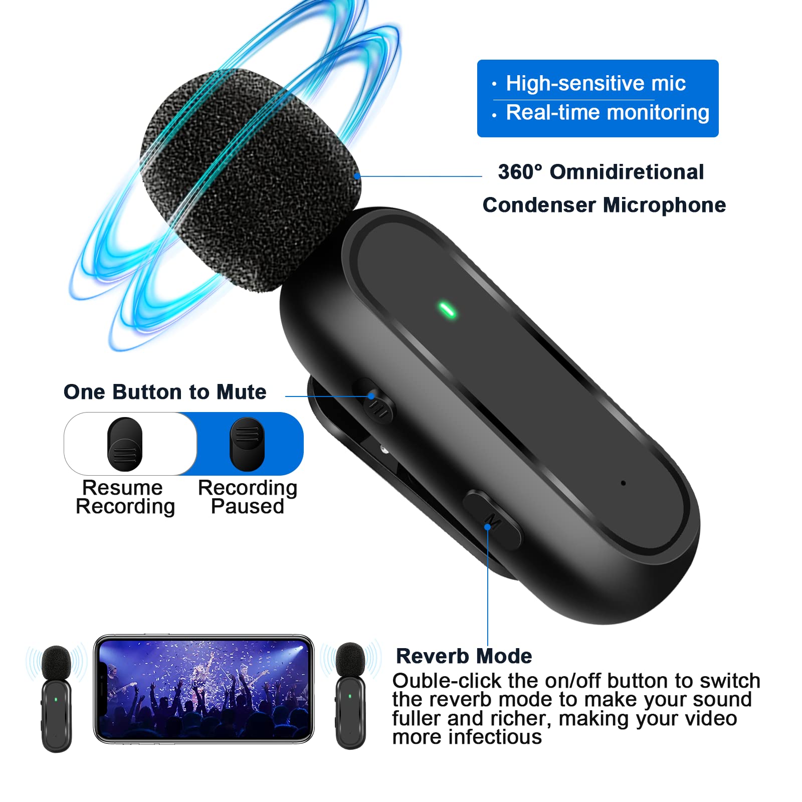 Wireless Lavalier Microphone for iPhone iPad with Charging Case-Clip On Lapel Mic Microphone,Professional Cordless Mic,Omnidirectional Recording Mic for Interview Video Podcast Auto Sync, Plug Play