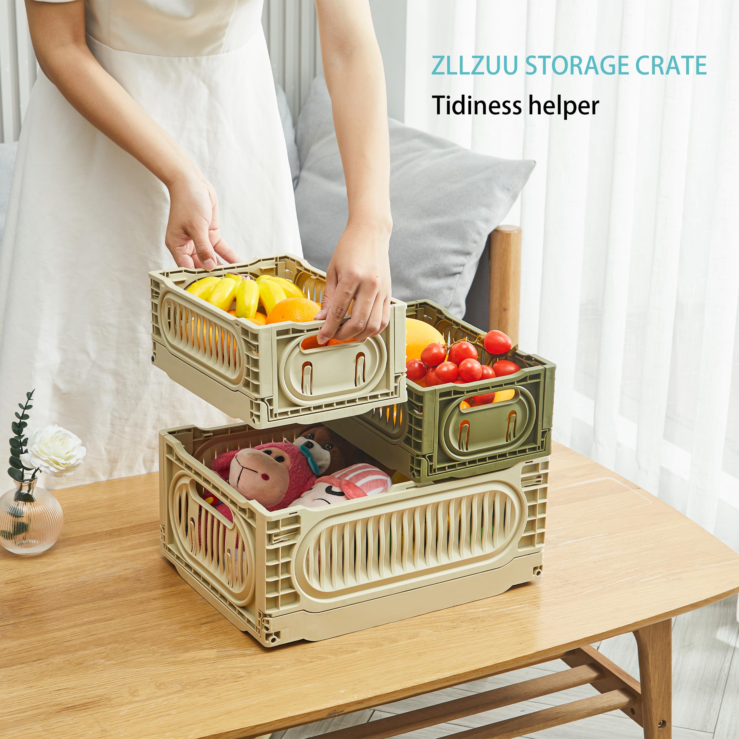ZLLZUU 4 Pack Plastic Crates Stackable Storage Containers, Foldable Milk Crate Storage Bins Collapsible Crate for Storage, Plastic Storage Basket for Organizing( Small,Orange)