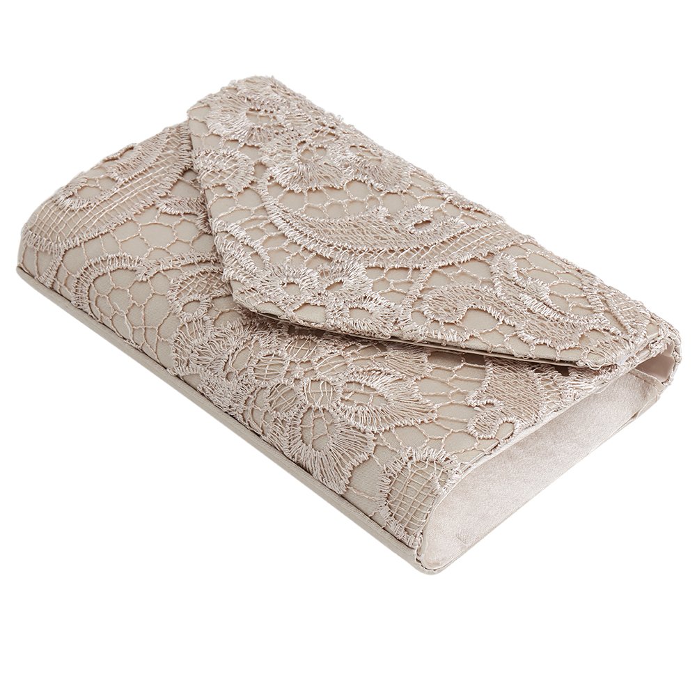 U-Story Womens Floral Lace Satin Evening Envelope Clutch Bridal Wedding Handbag Purse (Black)