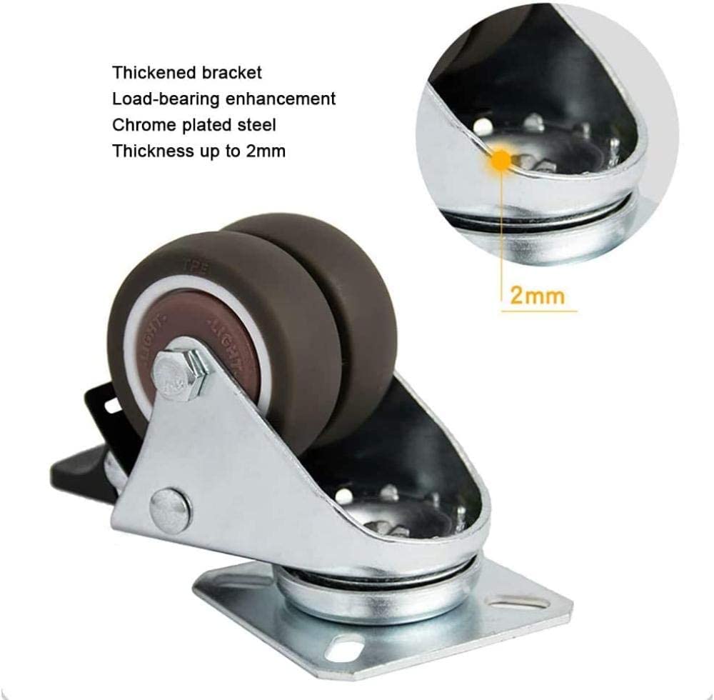 Wheel 2 Inch Furniture 50Mm Universal Swivel Caster Wheels with Brake Silent Rubber Double Wheel Heavy Duty Fixed Plate Trolley Casters fo I
