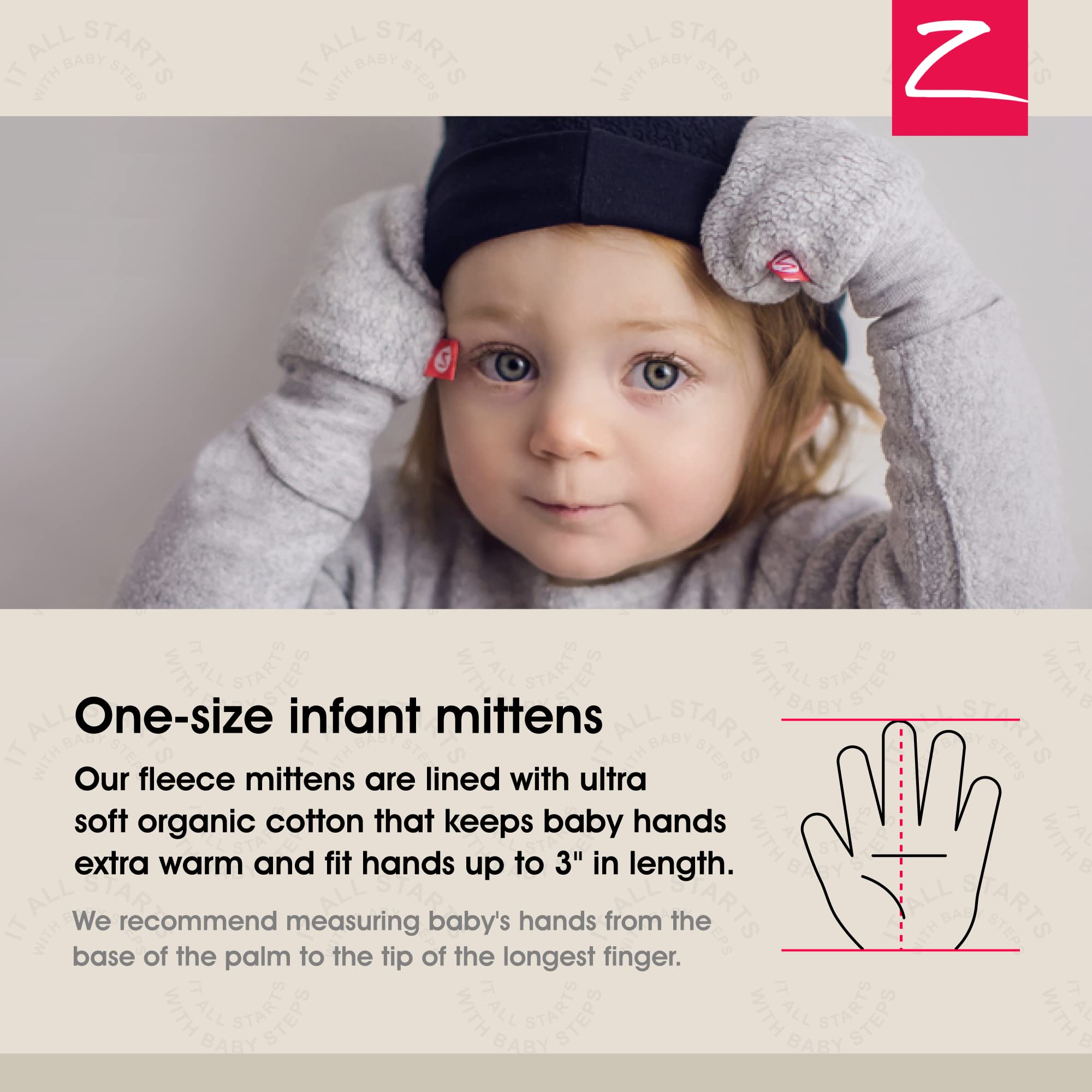 Zutano Fleece Mittens for Babies, Infants, and Newborns, Thumbless Outdoor Winter Baby Gloves, Heather Gray