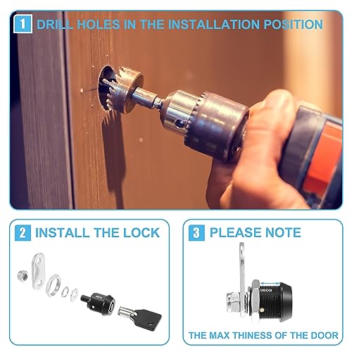 X AUTOHAUX 4 Sets 5/8" Zinc Alloy RV Storage Locks Cabinet Lock with Keys Cannular Cam Lock Offset Drawer Lock Black Fits on 3/8" Max Door Thickness