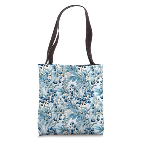 White And Blue Floral Holly Berry Cottagecore Christmas Tote Bag