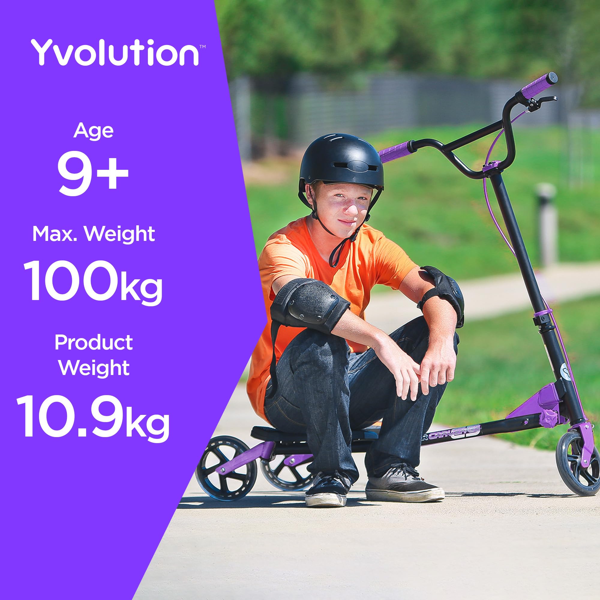 Yvolution Y Fliker Carver C5 Scooter 3 Wheels Foldable Wiggle Scooter Self-Propelling Drifting Scooter for Adults and Kids Ages 9+ Years Old