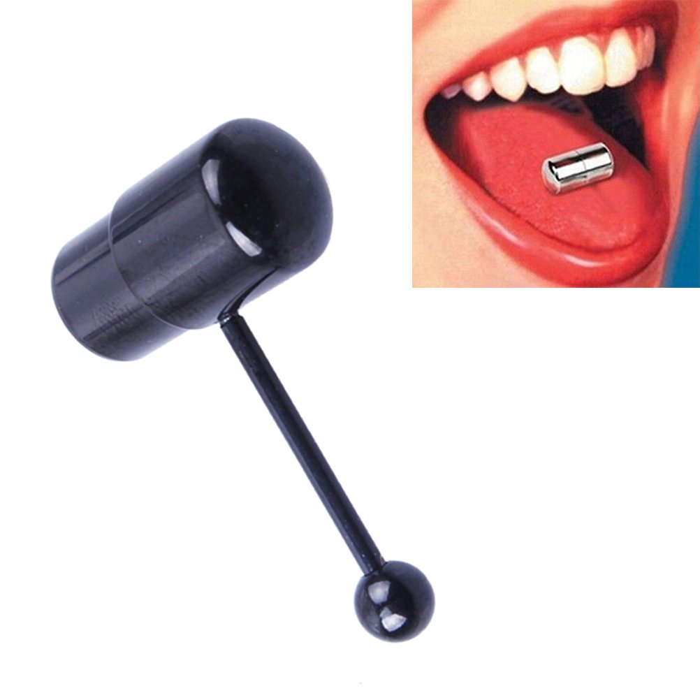 Stainless Steel Vibrating Tongue Ring Barbell Tongue Piercing Jewelry with 2 Batteries (Black)
