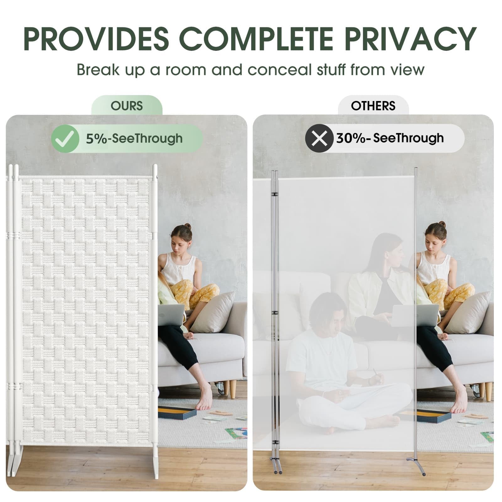 White Room Divider Wall Dividers for Rooms 3 Panel Folding Privacy Screens Indoor Partitions and Deviders Freestanding Portable Changing Separtion Space Screen Partition