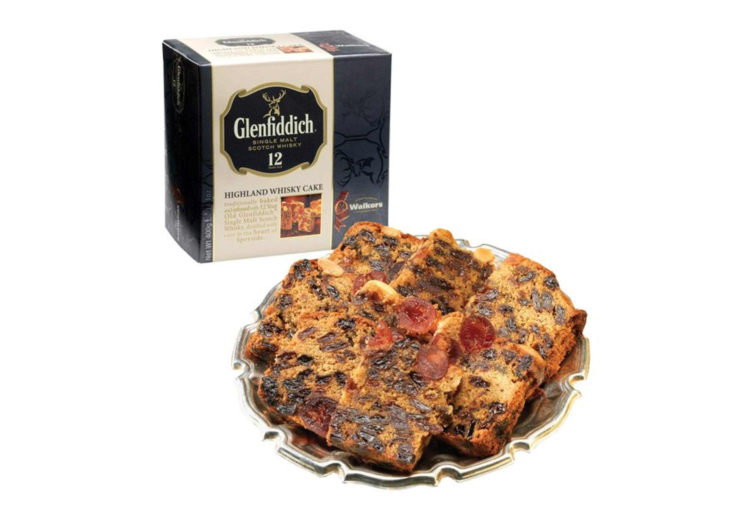 Walker’s Highland Whiskey Cake – 14.1 oz Fruit Cake Infused with Glenfiddich Single-Malt Scotch Whisky - Luxury Holiday Treat and Dessert from Scotland