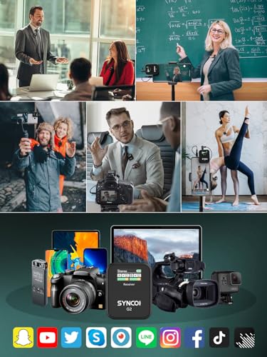 SYNCO Wireless Lavalier Microphone, G2(A2) 2.4G Dual Transmitter 48KHz 24Bit Lapel Mic 656FT 8H for Online Class Vlog Stream YouTube for Camera Smartphone Tablet