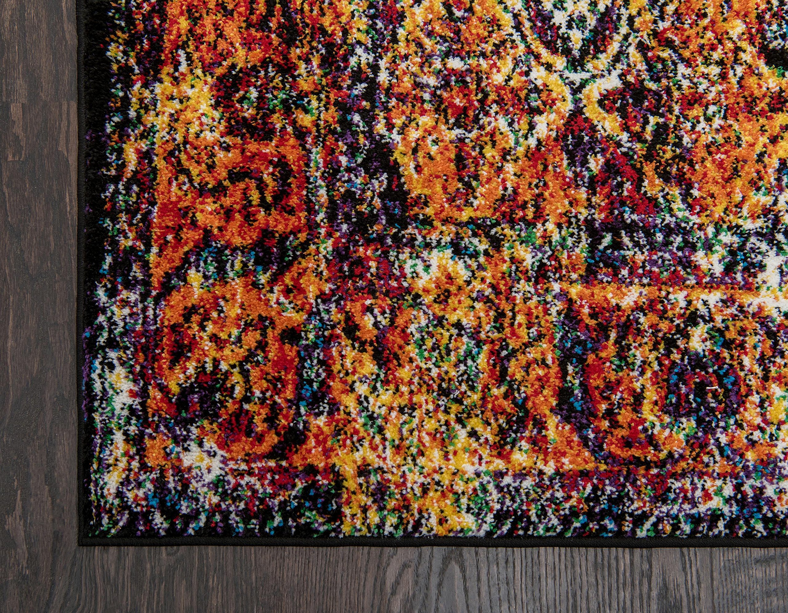 Unique Loom Rosso Collection Vintage, Traditional, Bohemian, Geometric, Border, Distressed, Southwestern Area Rug, 8 ft x 10 ft, Orange/Black