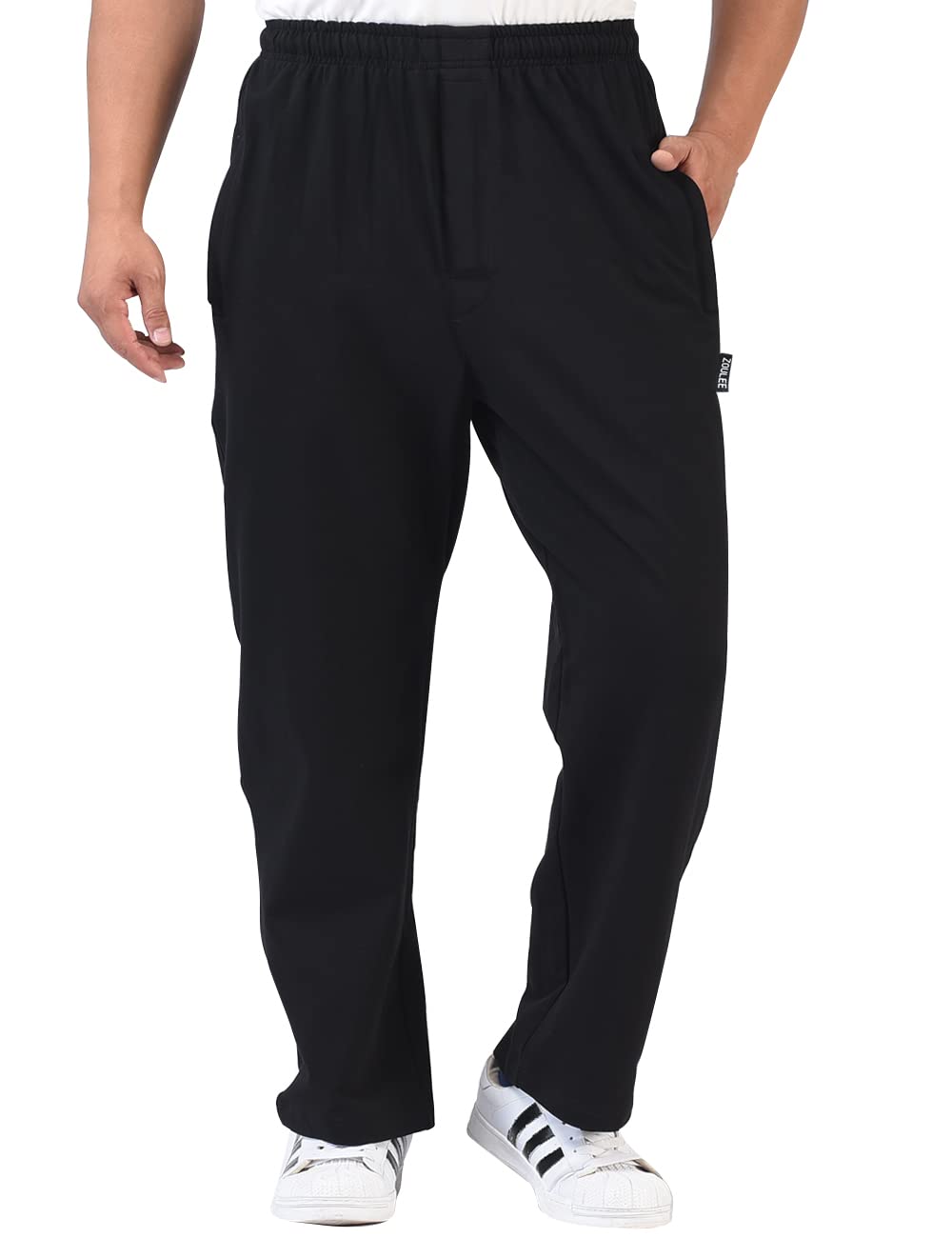 Zoulee Men's Casual Cotton Jogger Sweatpants Zipper Front Pants Thick Black M