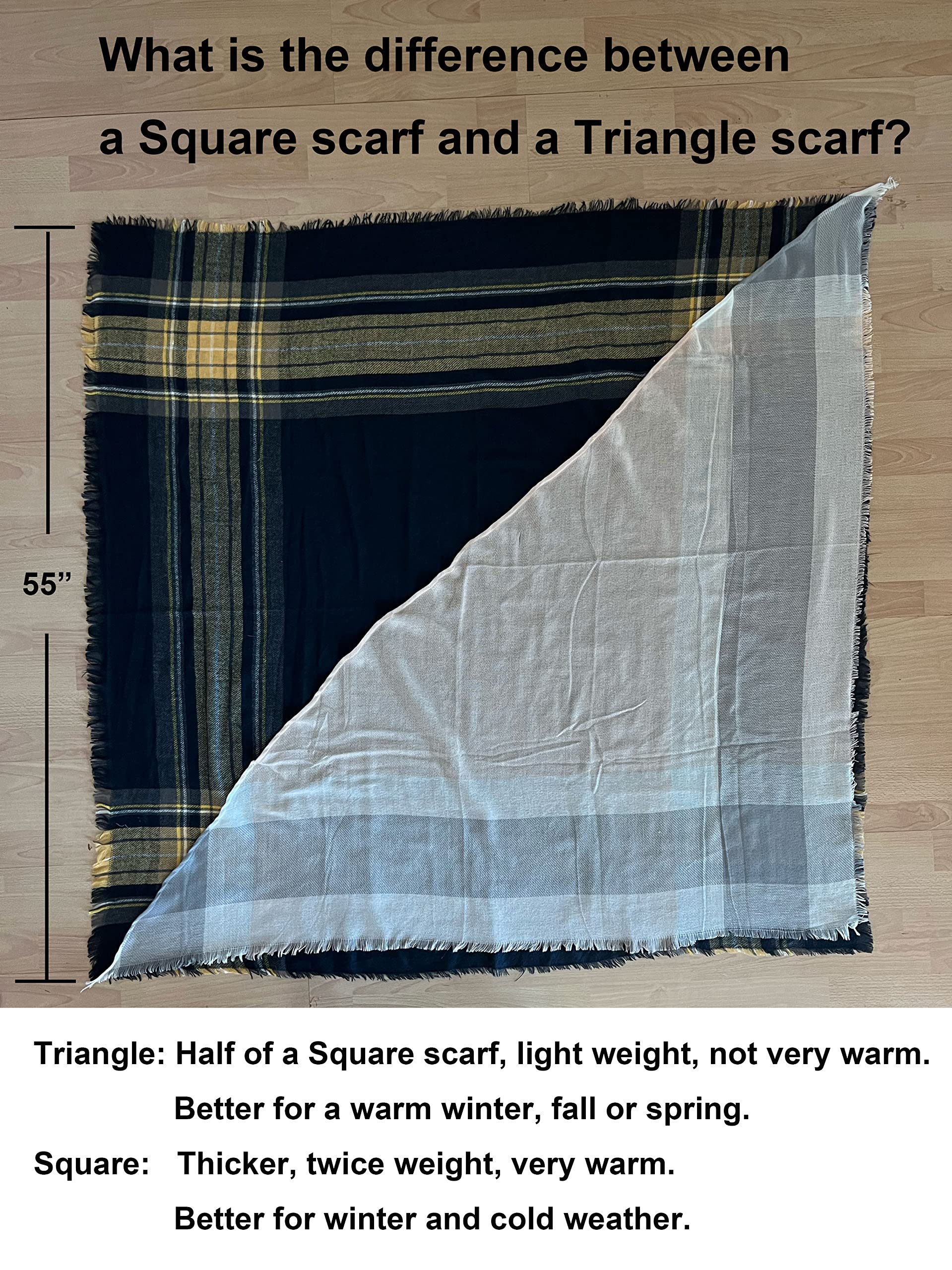 VIVIAN & VINCENT Triangle Fall Winter Soft Scarfs for Women Scarf Warm Shawls and Wraps Light Gray