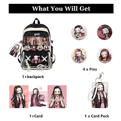 ZAKOVI Kawaii Backpack with 4 Anime Pins Accessories 1 Luggage Tag, Cute Bookbag Aesthetic Backpack