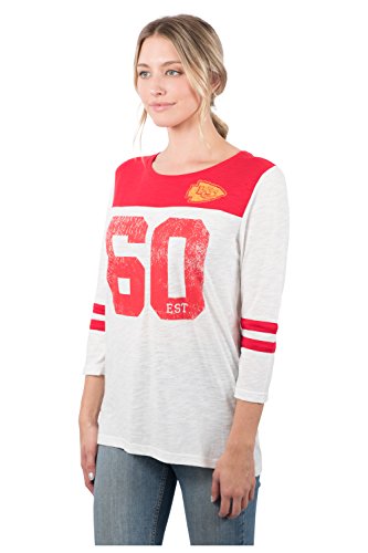Ultra Game NFL Women's Super Soft Raglan Vintage Baseball T-Shirt, Kansas City Chiefs, White, Medium