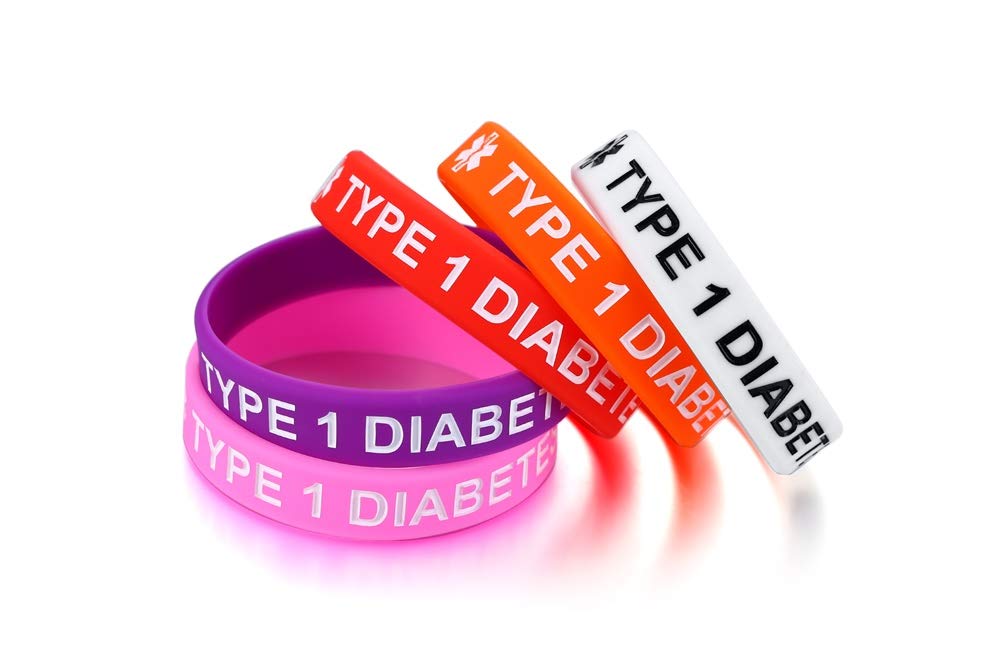 VNOX 5Pcs a Set Silicone Type 1 2 Diabetes Medical Alert ID Bangle Bracelet,7.5" (Style 3-Type 1 Diabetes)