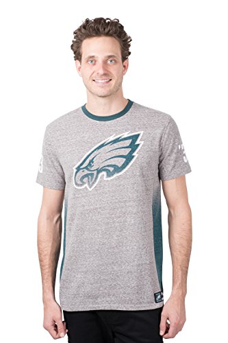 Ultra Game NFL Philadelphia Eagles Mens Vintage Ringer Short Sleeve Tee Shirt, Gray, X-Large