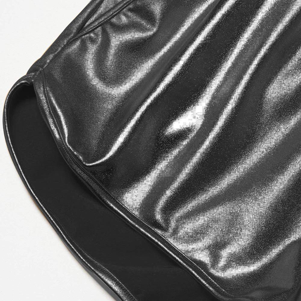 Women's Yoga Hot Shorts Elastic Waist Shiny Metallic Pants (Black, M)