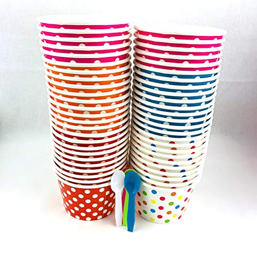 Worlds Paper Ice Cream Cups With Plastic Spoons Polka Dot Paper Yogurt Cups 8oz Mix 50 Set