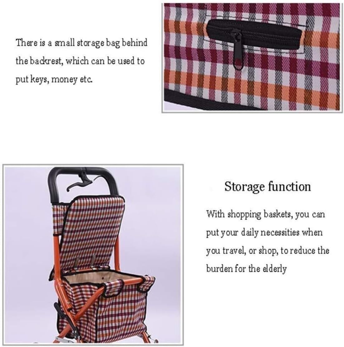 XDMINGY Folding Shopping Cart, Shopping Cart 4 Wheels Walking Rollator Folding Mobility Walking Aid, Height Adjustable Seat Elderly Walker Grocery Utility Carts, 89*40cm