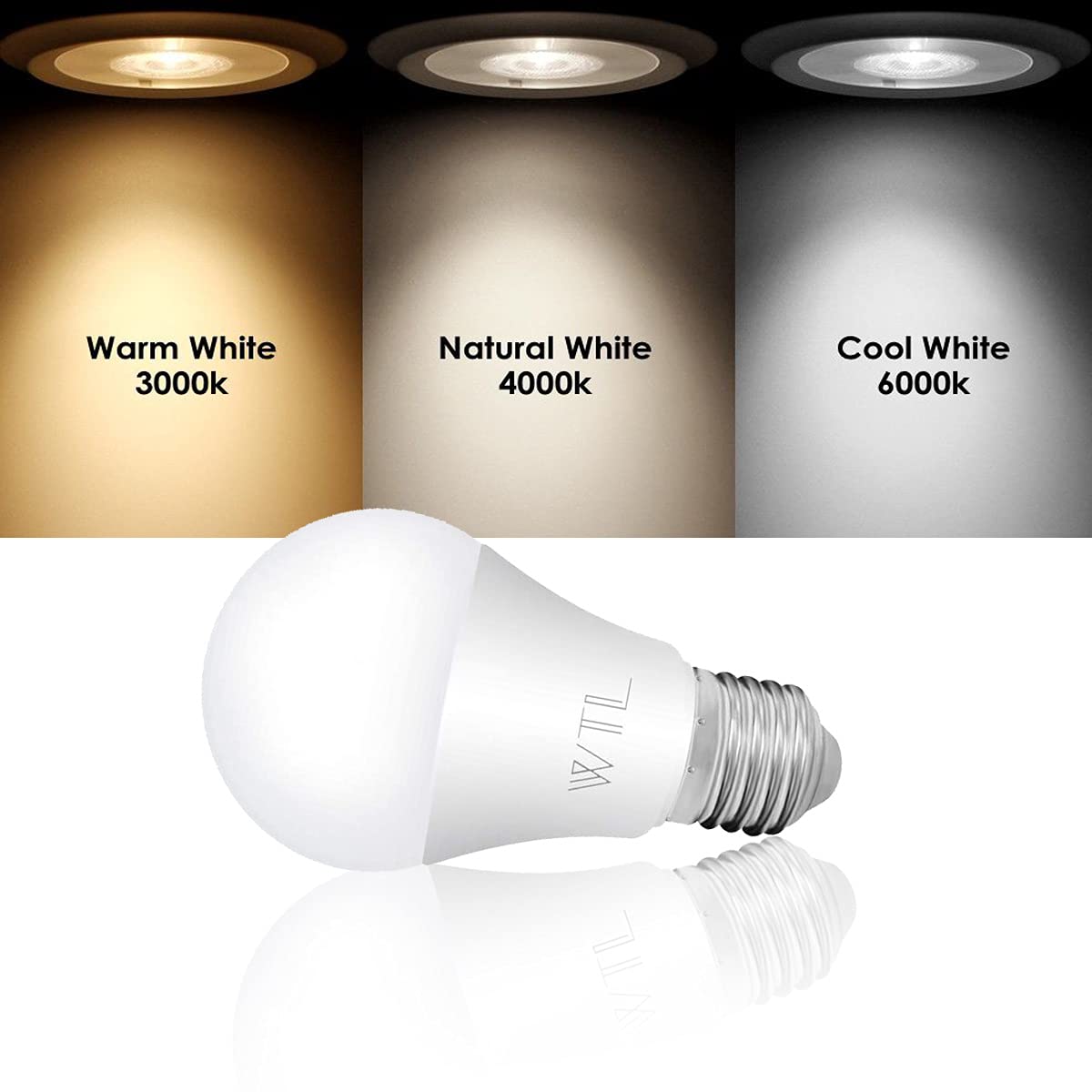 WTL A19 3 Way Bulb, 50/75/100W Equivalent (6W/10W/15W), 500/1200/1600LM, 3000K Warm White (2 Pack)