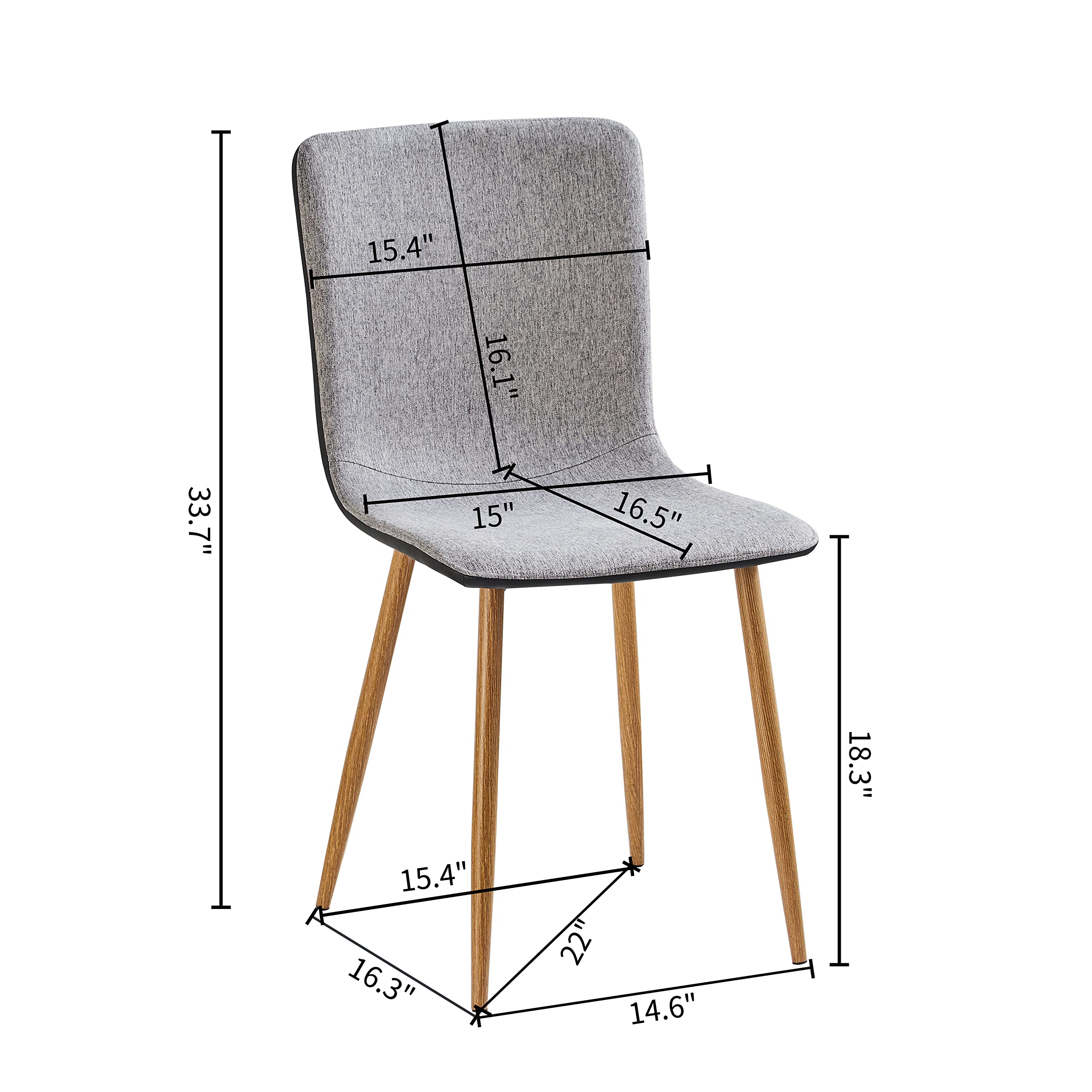 wOod-it Dining Chairs Set of 4, Pre Assembled Fabric Chair Set Upholstered with Oak Legs PU Back Mid Century Modern for Dining Room, Kitchen, 15.4" W x 16.5" D x 33.7" H