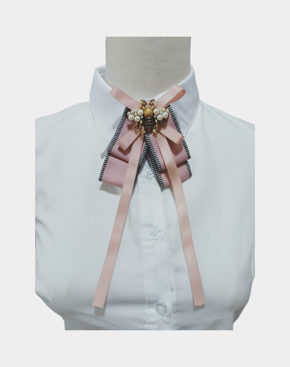 Vpang Retro Pearl Bee Bow Brooch Pre-Tied Neck Tie Brooch Pin Satin Ribbon Bow Tie for Women Wedding Party Bow Tie